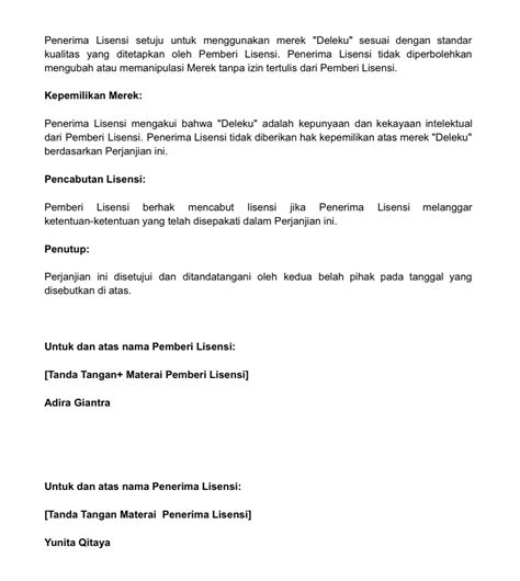 Contoh Surat Perjanjian Lisensi Merek Formatnya