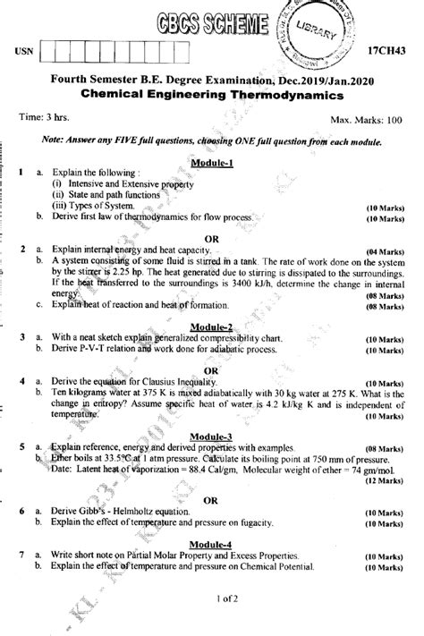 Visvesvaraya Technological University Be Chemical Engineering Cbcs