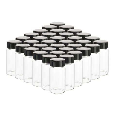 36pcs 20ml Clear Small Glass Vials With Black Screwcap Liquid Sampling