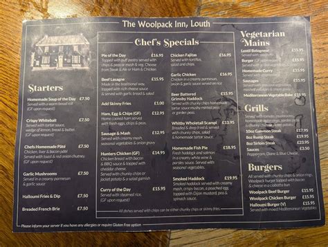 Menu At Woolpack Inn Pub And Bar Louth
