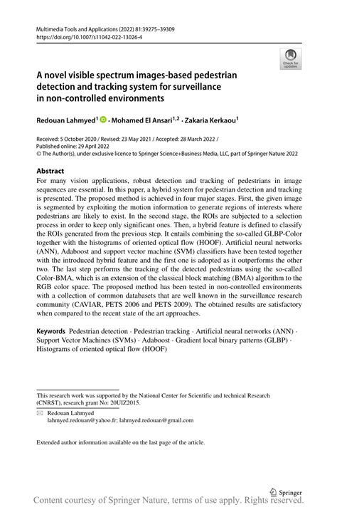 A Novel Visible Spectrum Images Based Pedestrian Detection And Tracking System For Surveillance