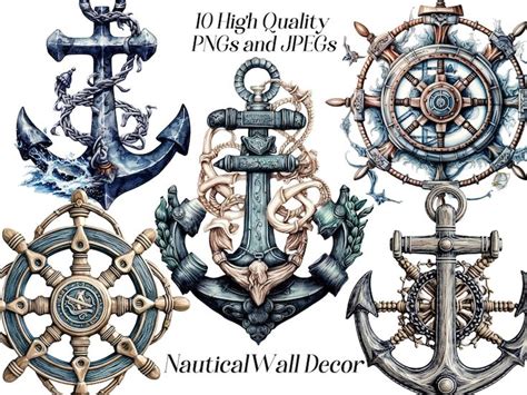 Clipart De Décor Nautique Aquarelle 10 Fichiers Jpeg Et Png De Haute