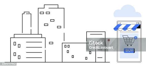 온라인 쇼핑과 도시 경관은 현대 전자 상거래와 기술 통합을 나타냅니다 0명에 대한 스톡 벡터 아트 및 기타 이미지 0명 Brand Name Smart Phone 개념