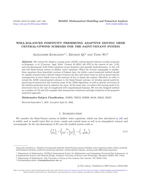 Pdf Well Balanced Positivity Preserving Adaptive Moving Mesh Central Upwind Schemes For The