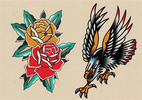 Old Skool Tattoo Flash Set Vector Illustration Poster Template Stock Vector Illustration Of