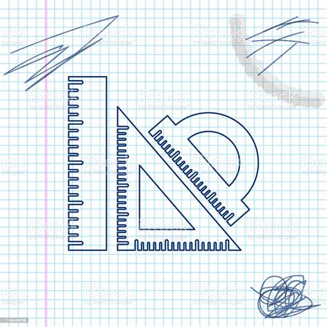 흰색 배경에 격리된 눈금자 삼각형 눈금자 및 각도기 선 스케치 아이콘을 설정합니다 직선 부호 삼각형 기호입니다 기하학적 계측기 벡터 일러스트레이션 0명에 대한 스톡 벡터