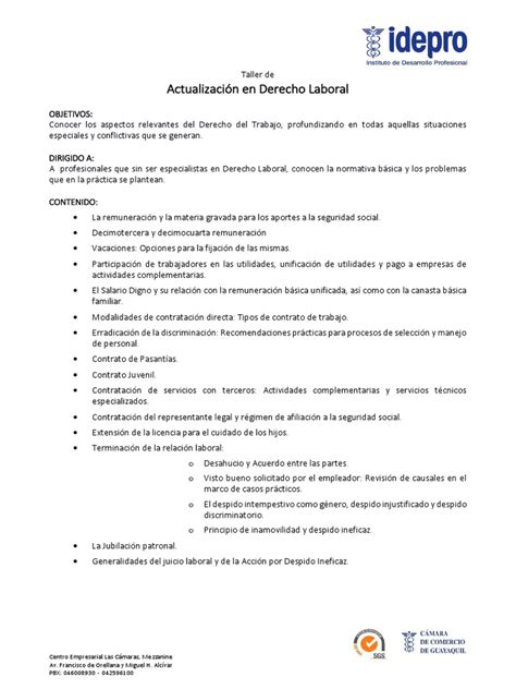 Taller De Actualización En Derecho Laboral Pdf Derecho Laboral