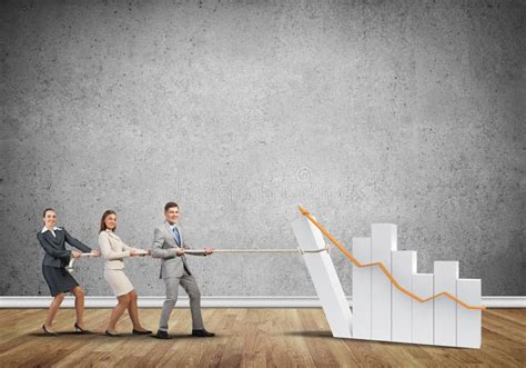 Businessteam Working In Collaboration Pulling Graph With Rope As Symbol