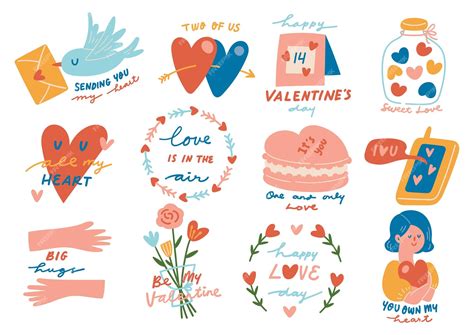Premium Vector Set Of Cute Cartoon Romantic Concept Sticker