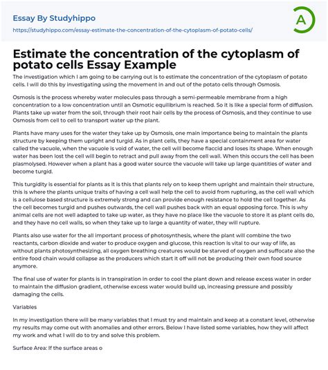 Estimate The Concentration Of The Cytoplasm Of Potato Cells Essay