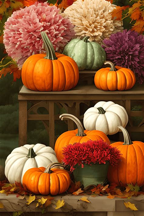 Autumn Country Watercolor With White Pumpkins Fall Leaves Harvest