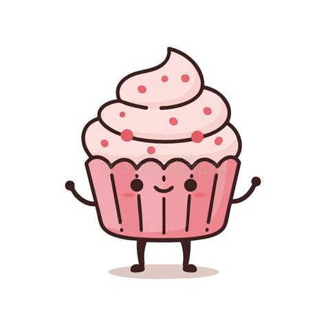 Cute Happy Cupcake Character With Pink Frosting And Sprinkles Vector Illustration Stock Vector