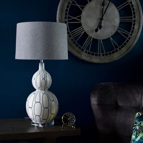 White And Grey Ceramic Tall Table Lamp With Grey Shade Dmw Furniture