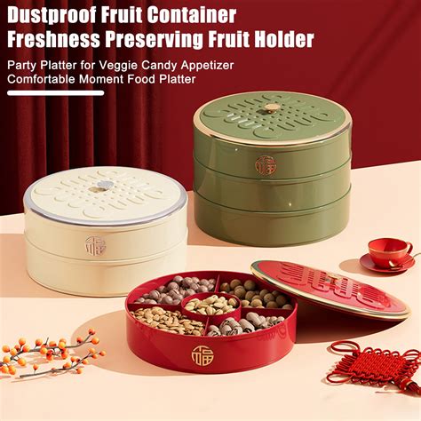 Bluelans Multi Tiered Fruit Plate With Lid Airtight Multi Compartment Snack Box Charcuterie