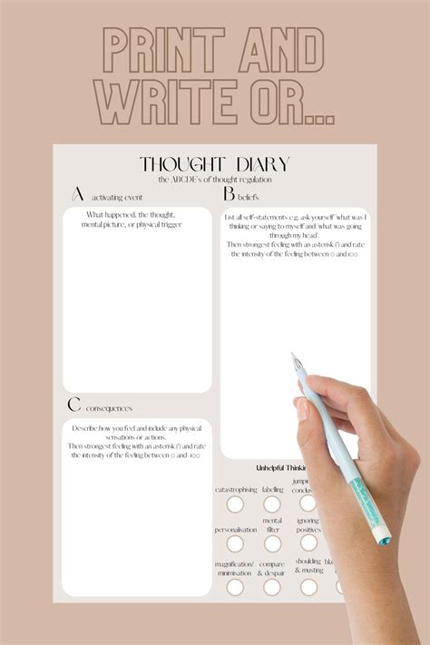 Thought Diary Abcde Cbt Printable Worksheet Psychology Depression