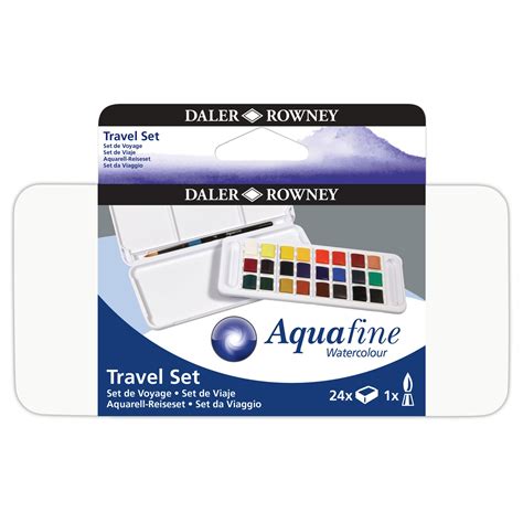 Daler Rowney Aquafine Half Pan Watercolor Set 24 Color Half Pan Travel