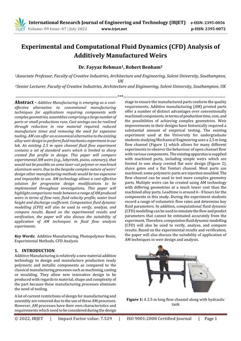 Experimental And Computational Fluid Dynamics Cfd Analysis Of Additively Manufactured Weirs Pdf