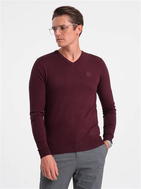 Elegant Mens Sweater With A V Neck Maroon V13 Om Swbs 0107 Ombre