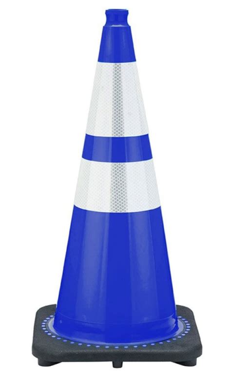 28 Blue Traffic Cone Black Base 7lbs 3m Reflective Collar