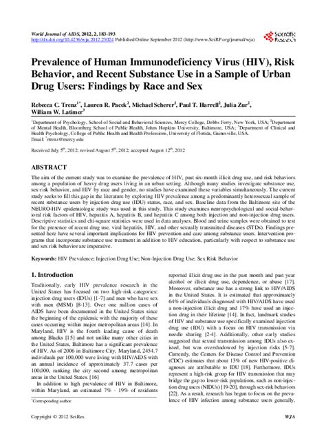 Pdf Prevalence Of Human Immunodeficiency Virus Hiv Risk Behavior