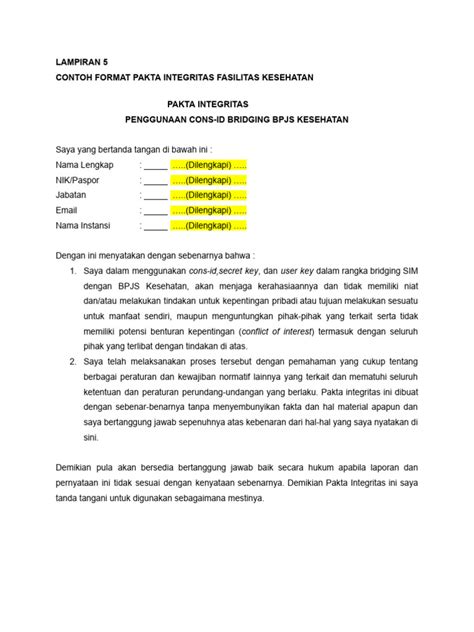 Dilengkapi Pelanggan Template Pakta Integritas Fasilitas Kesehatan Pdf