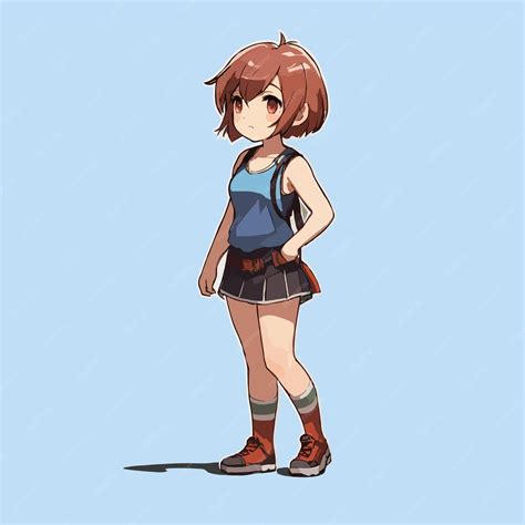 Premium Vector Cute Girl Standing Wearing Mini Skirt Cartoon Illustration