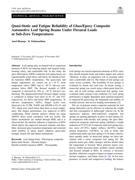 Pdf Quasi Static And Fatigue Reliability Of Glass Epoxy Composite Automotive Leaf Spring Beams