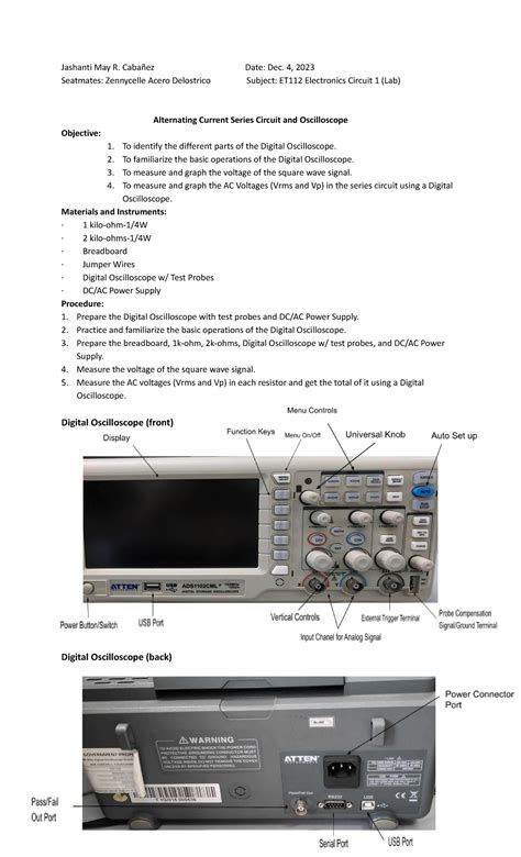 Alternating Current Series Circuit And Oscilloscope Jashanti May R