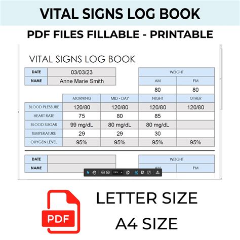 Editable Printable Vital Signs Log Vital Sign Sheet Vital Signs