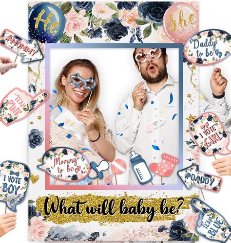 Buy 26pcs Gender Reveal Photo Booth Props Navy Blue And Blush Gender