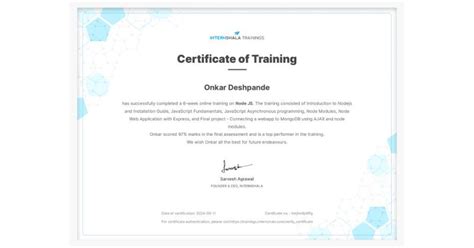 Onkar Deshpande On Linkedin Successfully Completed The Node Js Training From Internshala Trainings