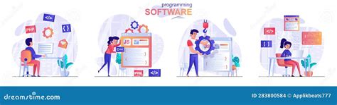 Programming Software Concept Scenes Set Developers Create Software
