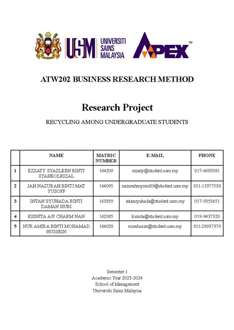 Atw 202 Project Group Assingment Atw202 Business Research Method