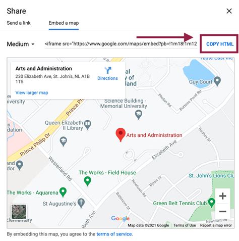 Create A Google Map Embed Code Terminalfour T4 User Guide Memorial University Of Newfoundland