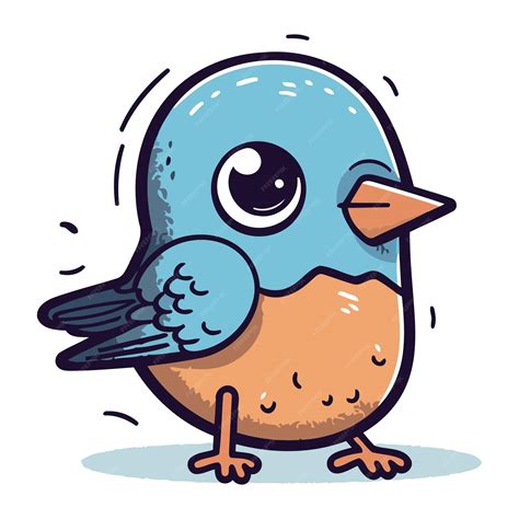 Миленькая голубая птица из мультфильма изолированная на белом фоне