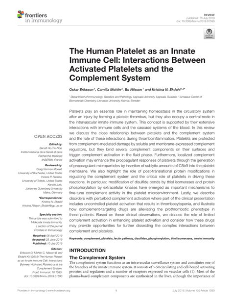 Pdf The Human Platelet As An Innate Immune Cell Interactions Between