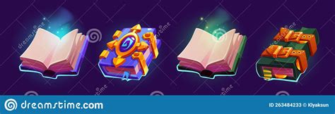 Magic Spell Books Fantasy Alchemy Grimoires Set Stock Vector