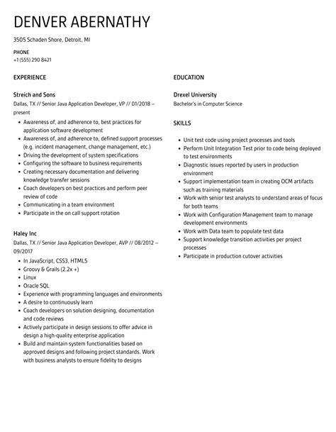 senior java application developer resume samples velvet jobs