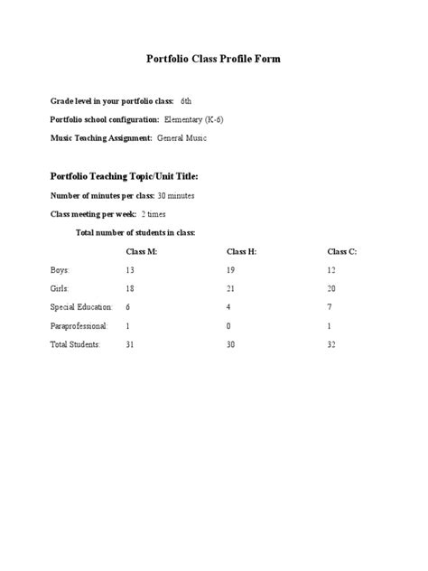 Portfolio Class Profile Form Pdf