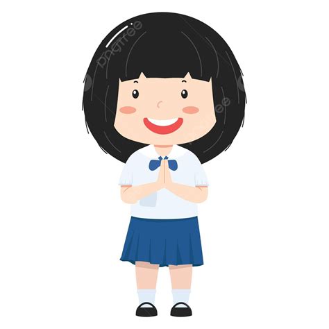 可愛的泰國女學生在白色背景中擺姿勢 向量 領帶 面具 泰國向量圖案素材免費下載，png，eps和ai素材下載 Pngtree