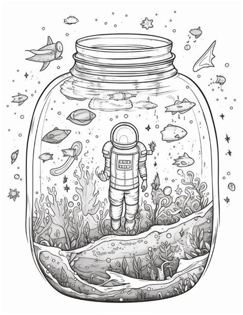 64 Life Inside Jar Printable Coloring Pages For Adults Grayscale Colo