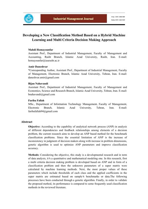 PDF Developing A New Classification Method Based On A Hybrid Machine