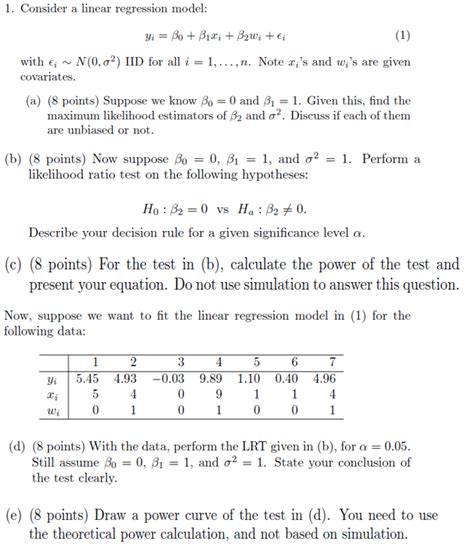 Solved Consider a linear regression | Chegg.com