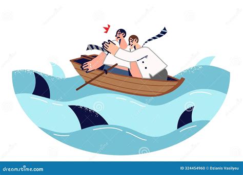 Risky Business Men Feel Fear At Sight Of Sharks In Water Sailing On