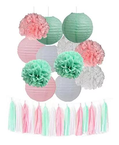 Pompones De Fiestas 15 Pompones De Tejido Mixto Verde Menta Cuotas