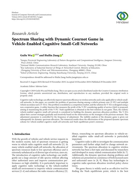 pdf spectrum sharing with dynamic cournot game in vehicle enabled