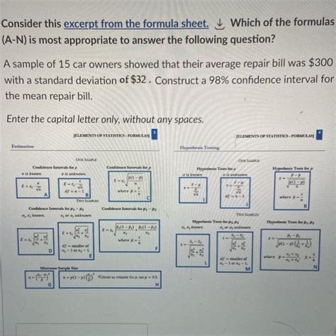 Solved Consider This Excerpt From The Formula Sheet Which
