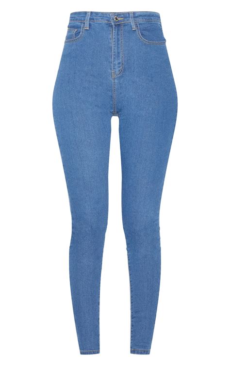 Tall Mid Blue Wash 5 High Waist Skinny Jeans Tall Prettylittlething Usa