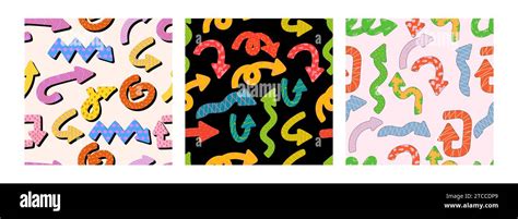 Colorful Playful Arrows In Trendy Style With Vector Texture Direction Indicators Seamless