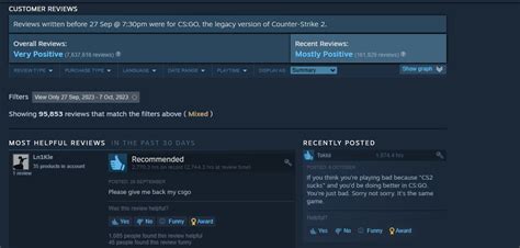 Filtering Steam Reviews Since Release 27 Sept Cs2 Is Judged As Mixed R Globaloffensive